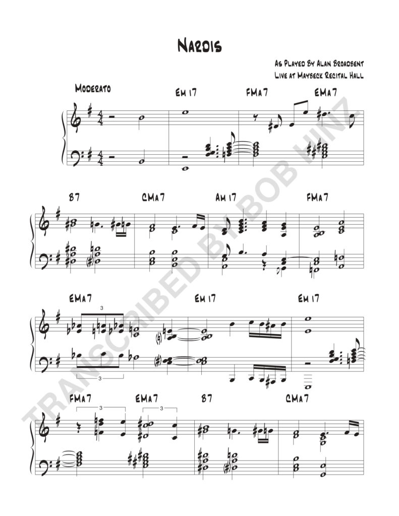 Transcriptions – Jazz Pianist Bob Hinz